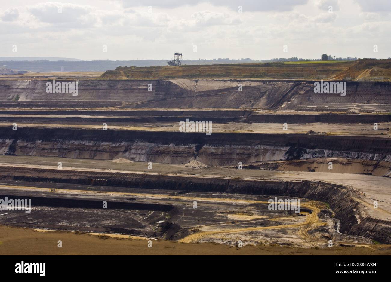 Open-pit mining for lignite (brown coal) that is burnt and tranformed ...