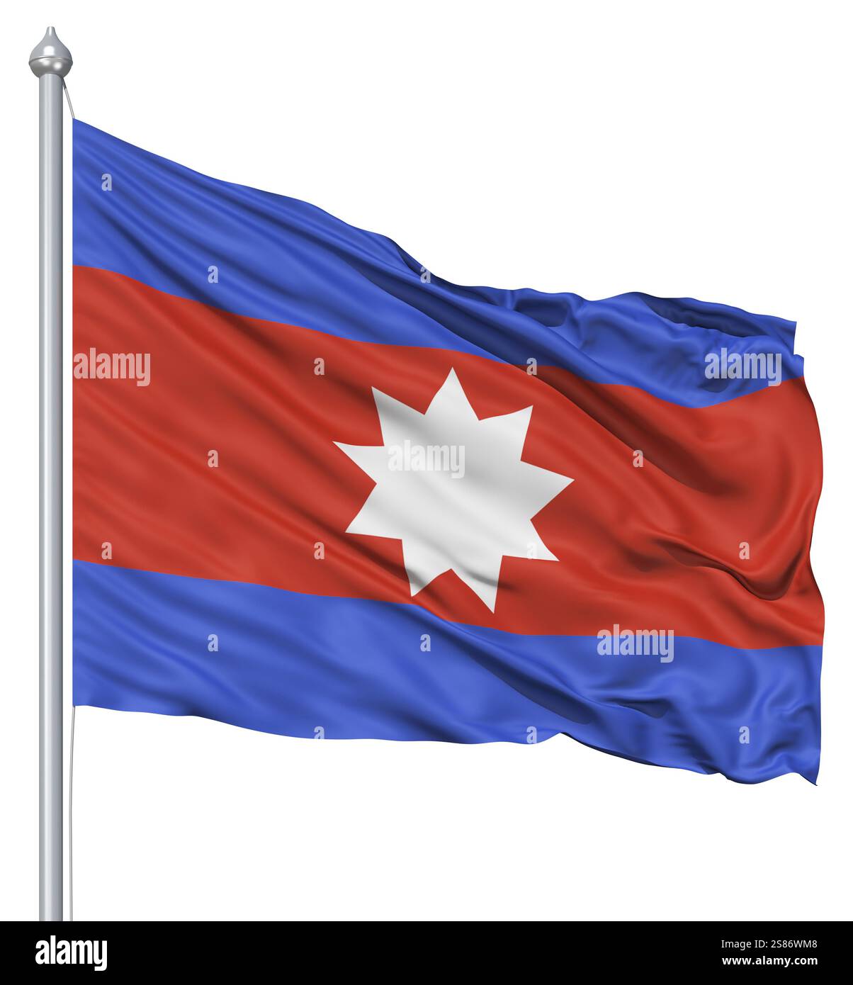 Flag of Wa with flagpole waving in the wind against white background ...