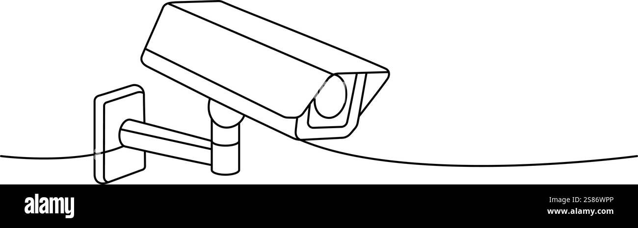 Security camera one line continuous drawing. Security surveillance ...