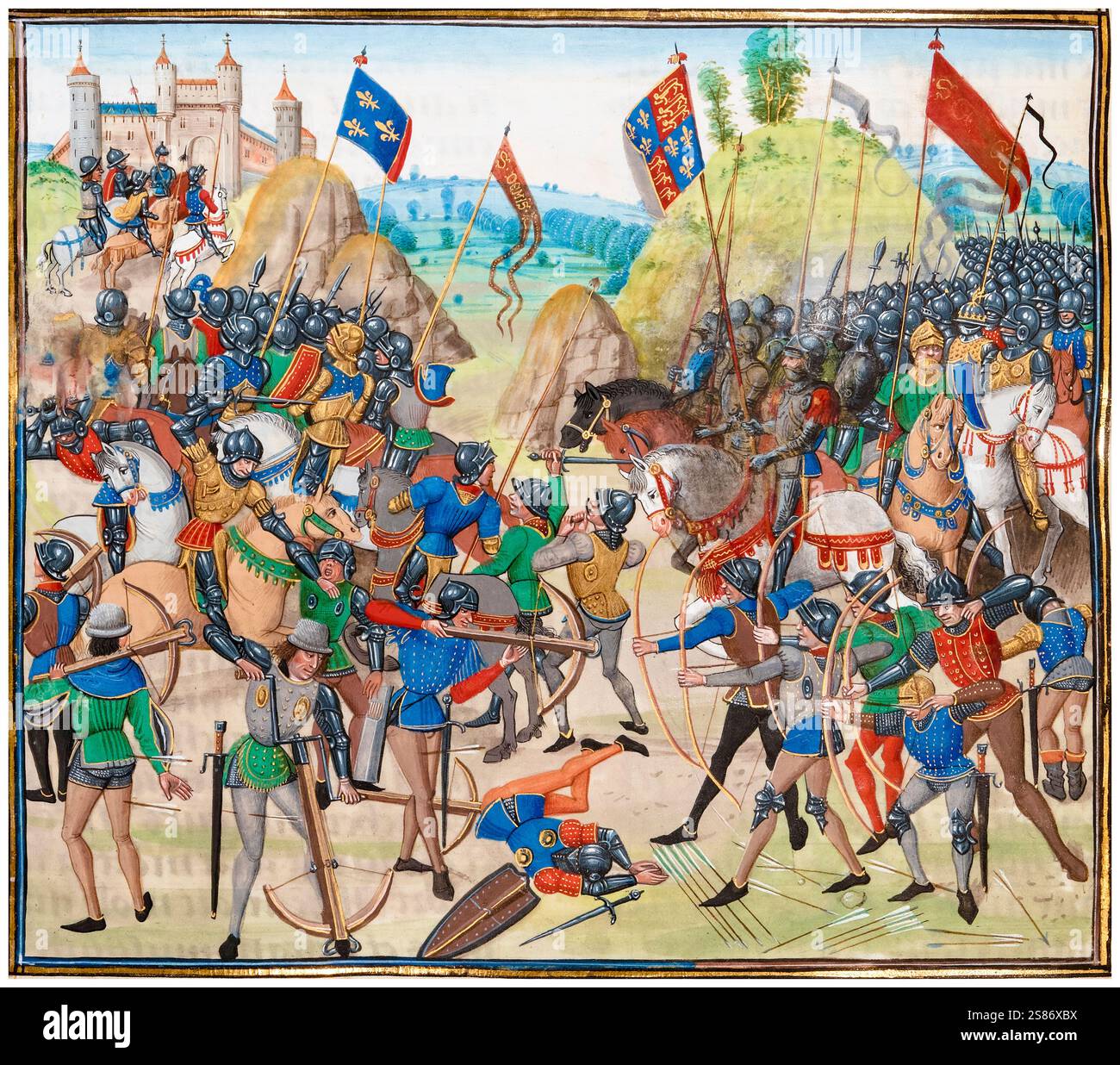 Medieval Battle: The Battle of Crecy, 26th August 1346, between France and England during the ...