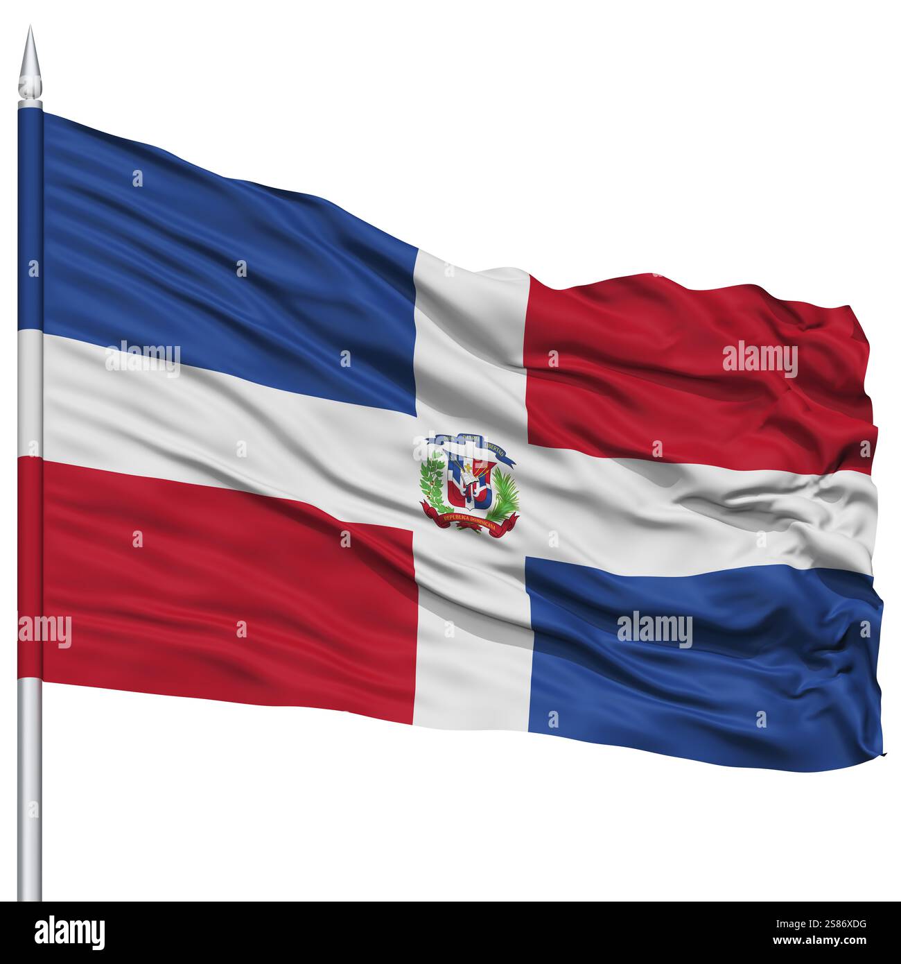 Dominican Republic Flag on Flagpole, Flying in the Wind, Isolated on ...