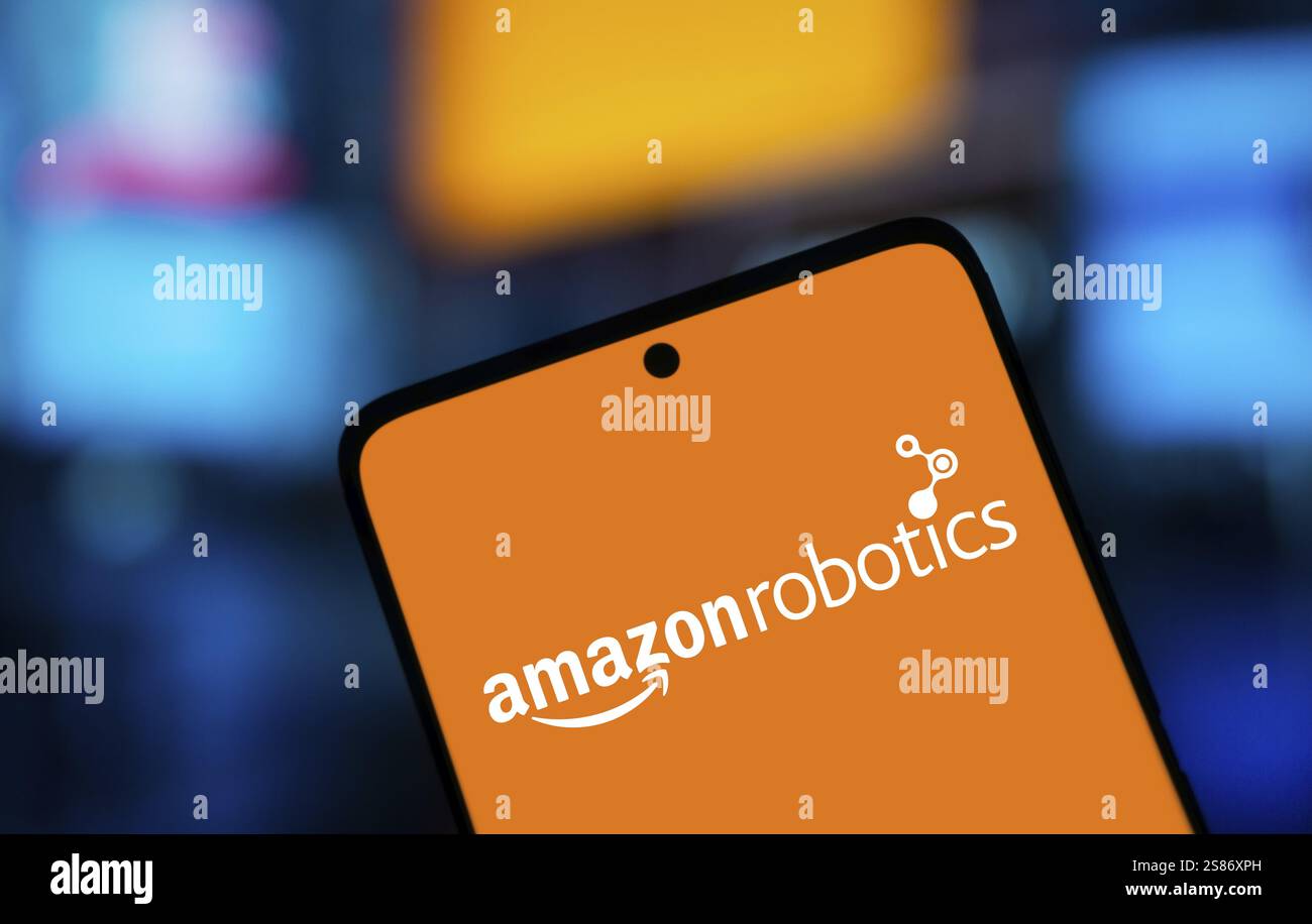 amazon robotics logo is displayed on smartphone. Amazon Robotics is a ...