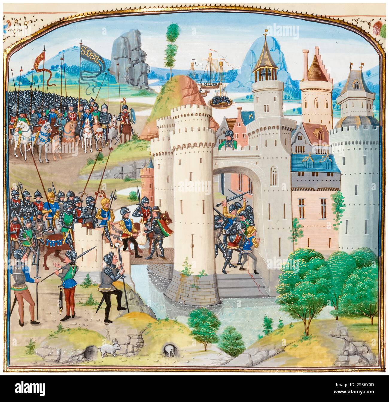 Medieval battle: The Battle of Calais on the 1st January 1350, between England and France, part ...