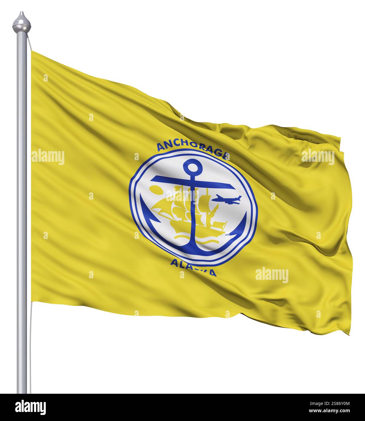 United States of America Anchorage city flag fluttering in the wind ...