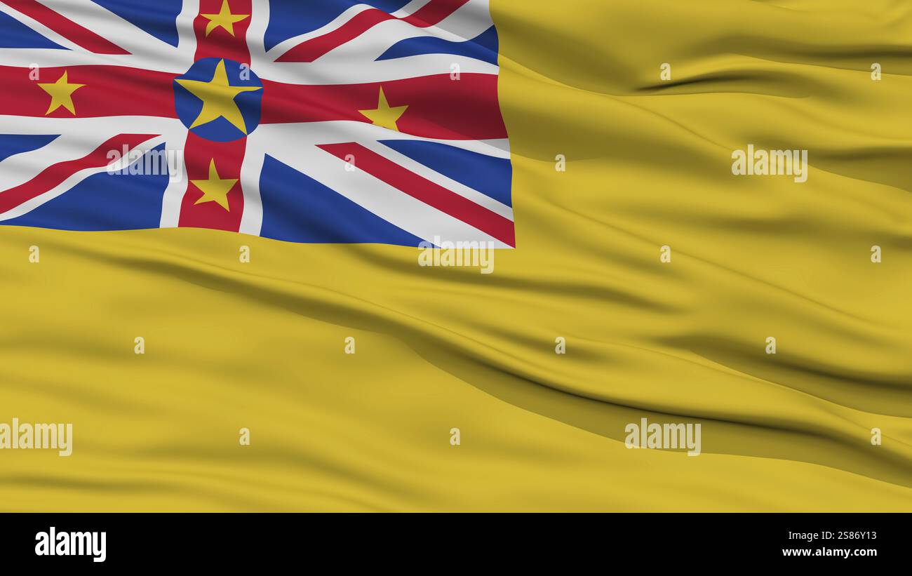 Closeup Niue Flag, Waving in the Wind, High Resolution Stock Photo - Alamy