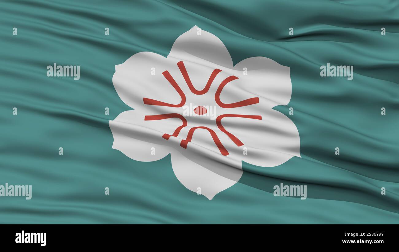 Closeup Saga Japan Prefecture Flag, Waving in the Wind, High Resolution ...