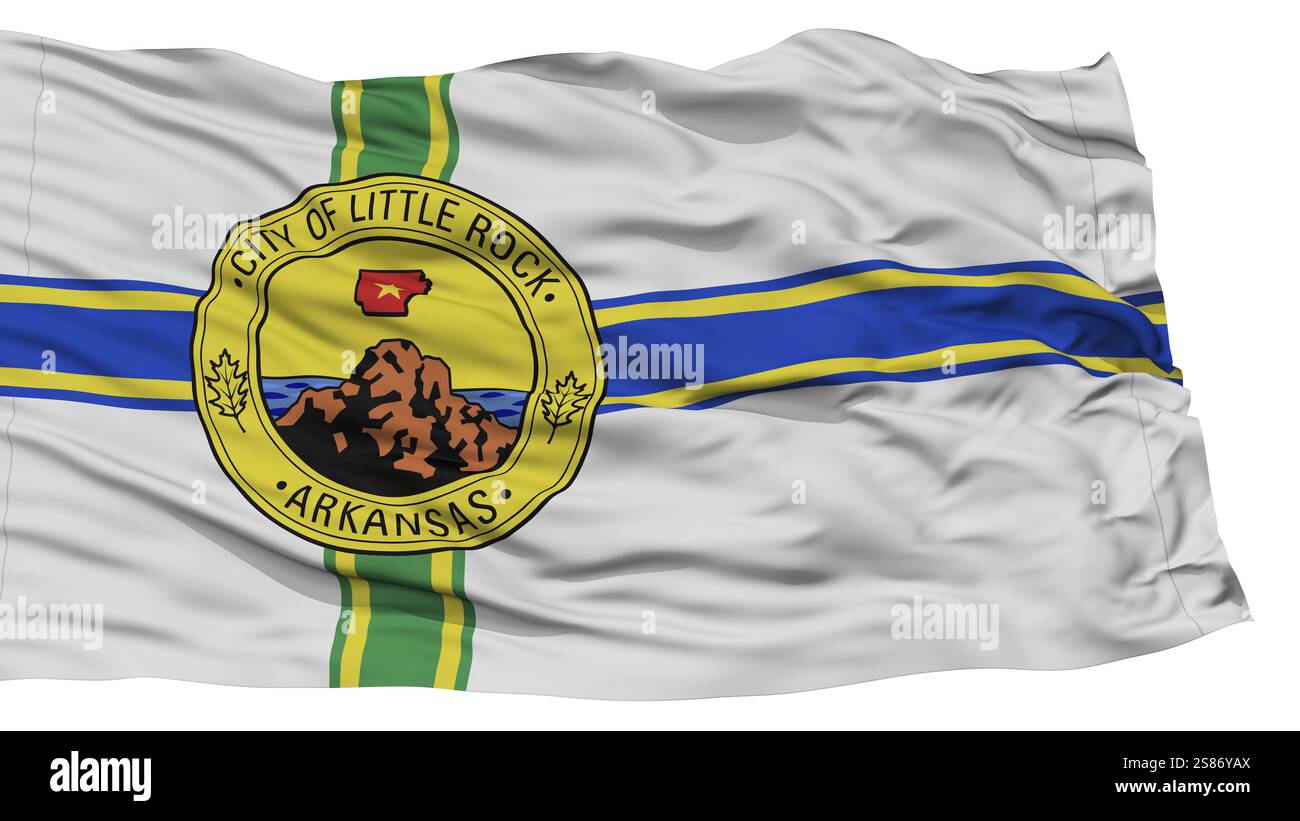 Isolated Little Rock Flag, Capital of Arkansas State, Waving on White ...