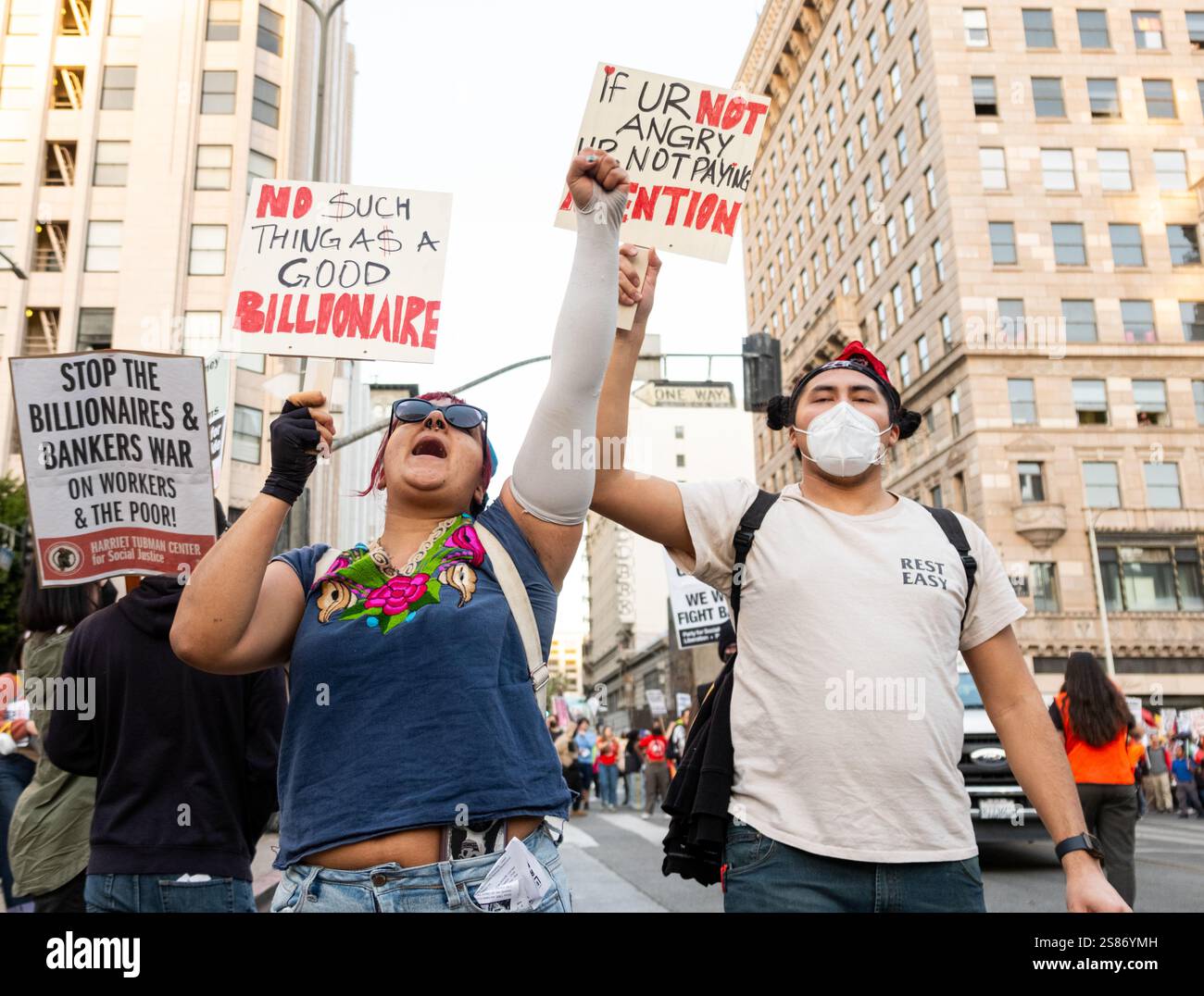 Los Angeles, United States. 20th Jan, 2025. Protesters march by ...