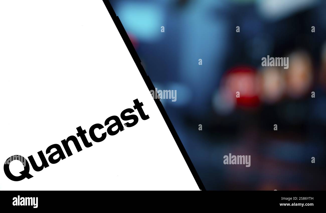 Quantcast logo is displayed on smartphone. Quantcast is an American technology company Stock ...