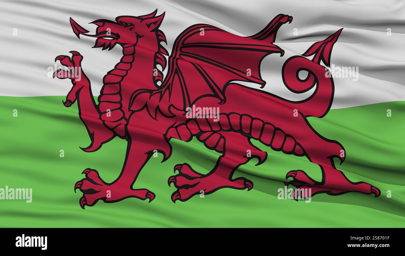 Closeup Wales Flag, Waving in the Wind, High Resolution Stock Photo - Alamy