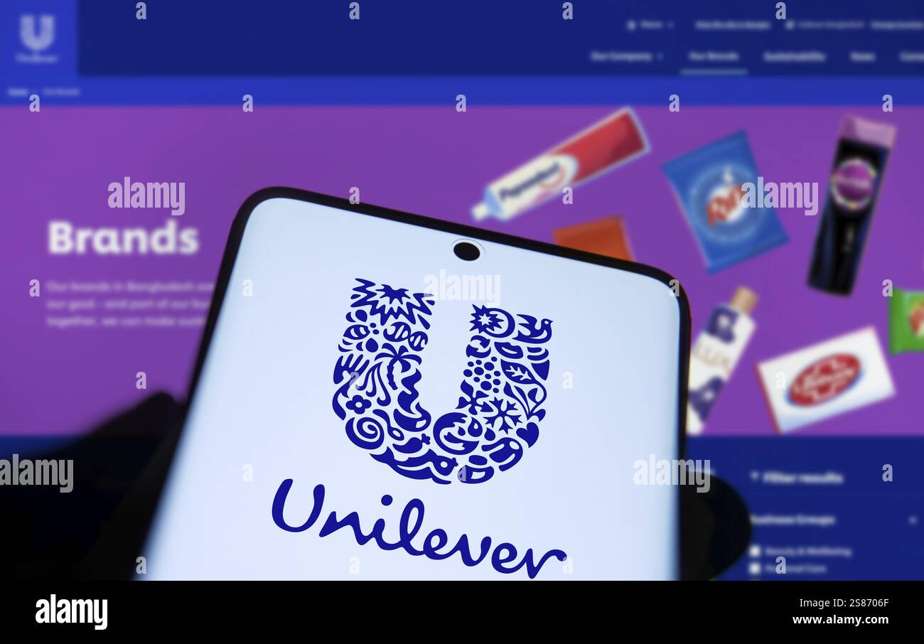 unilever logo is displayed on smartphone. Unilever PLC is a British ...