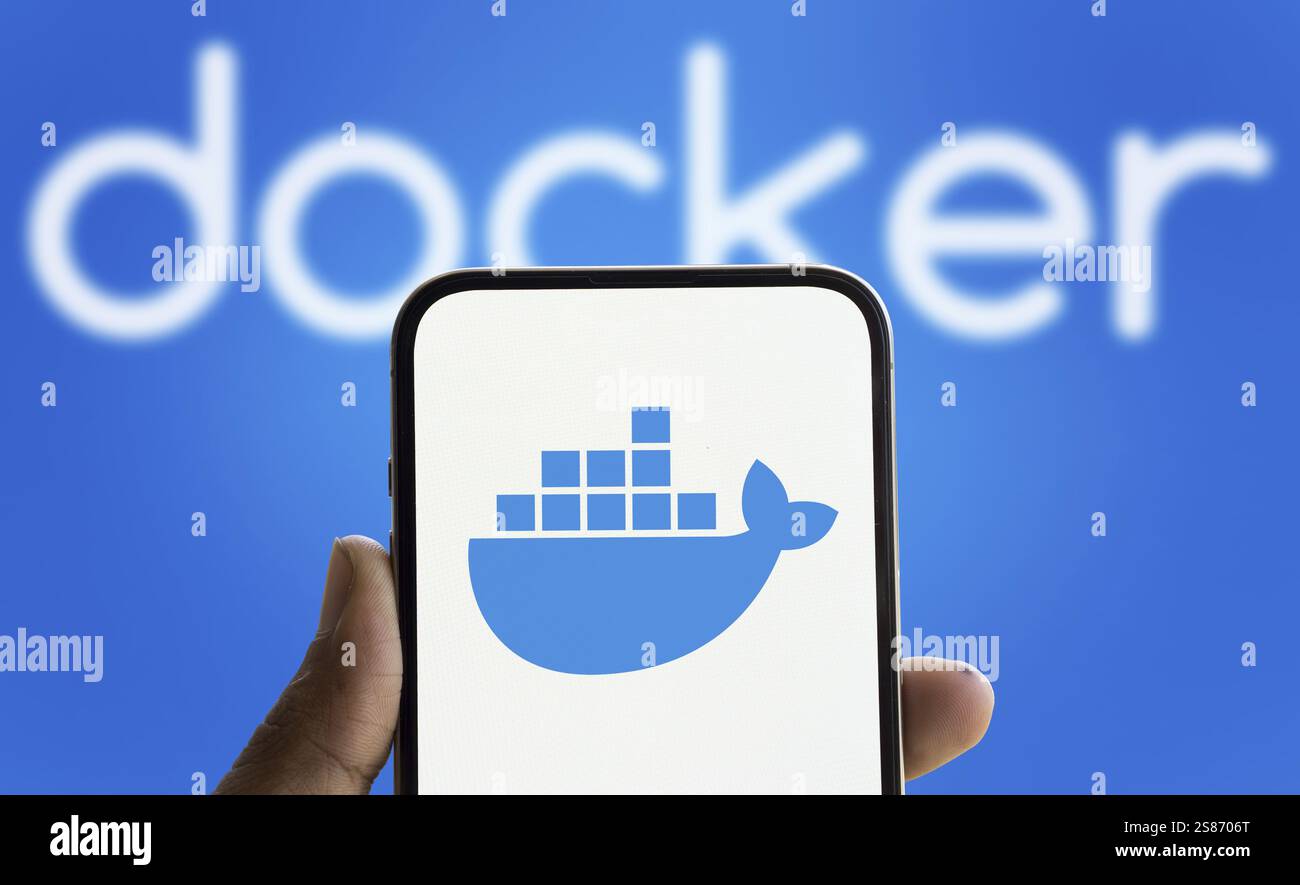 docker logo is displyed on smartphone.Docker is a set of platform as a ...