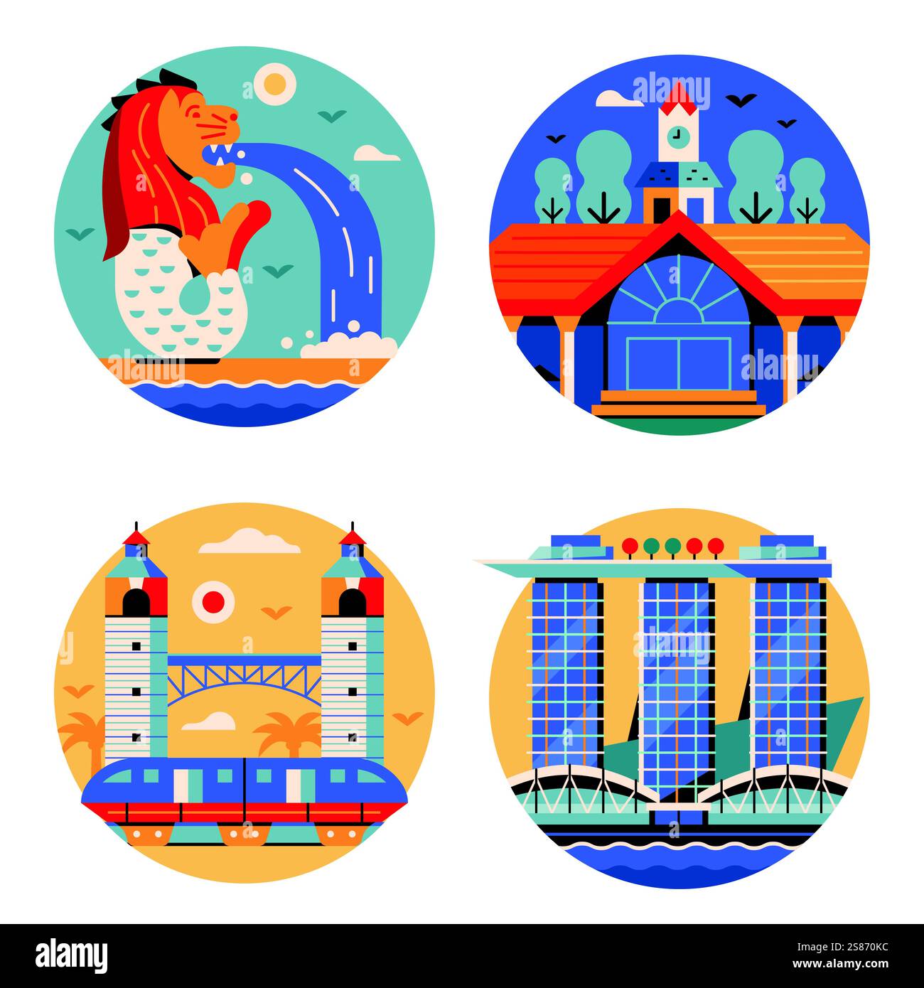 Singapore Travel Circle Icons in Flat Design Stock Vector Image & Art ...