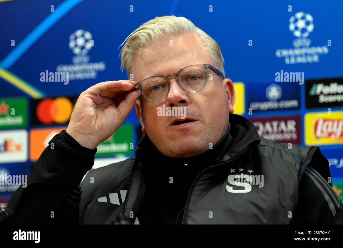 Prague, Czech Republic. 21st Jan, 2025. Sparta coach Lars Friis attends ...