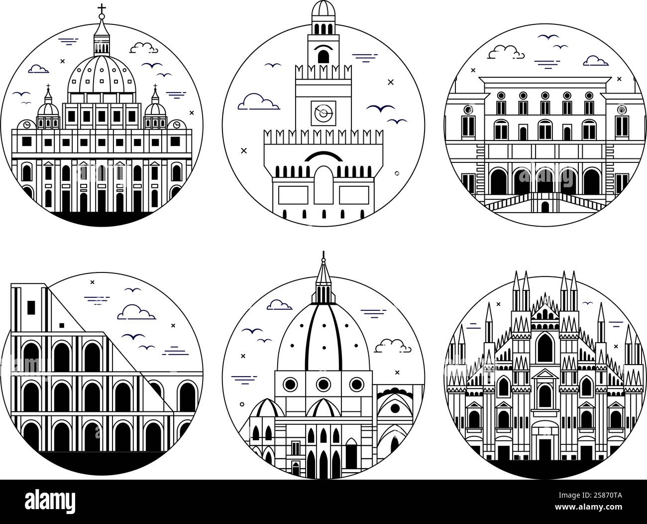 Italy Travel Circle Icon in Line Art Stock Vector Image & Art - Alamy