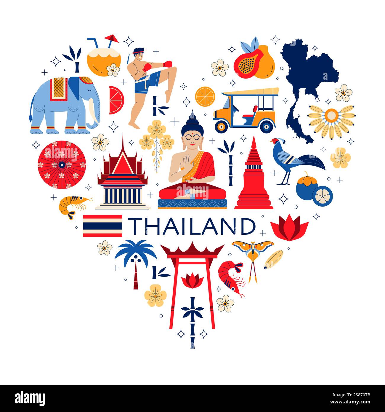 I Love Thailand Travel Print with Thai Symbols Stock Vector Image & Art ...