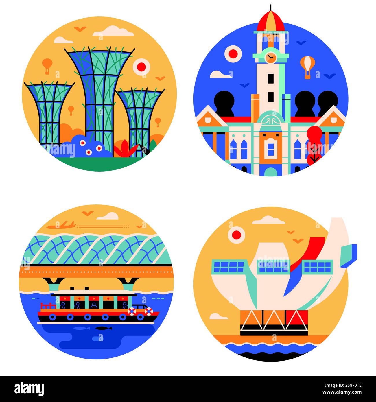 Singapore Architectural Landmarks Circle Icons Stock Vector Image & Art ...