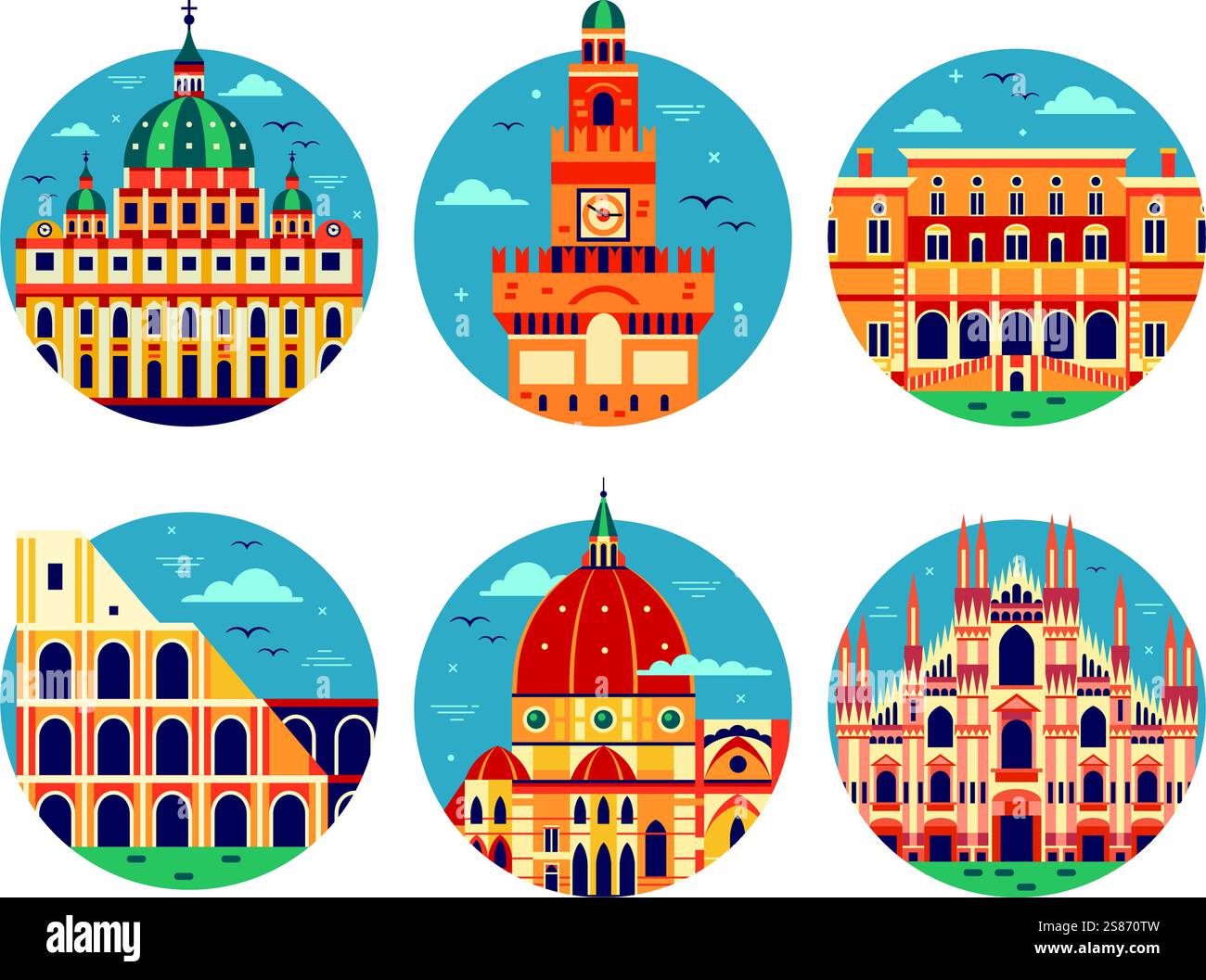 Italy Travel Circle Icons in Flat Design Stock Vector Image & Art - Alamy