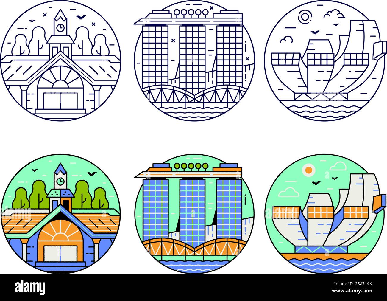 Singapore Landmarks and Symbols Line Icons Stock Vector Image & Art - Alamy