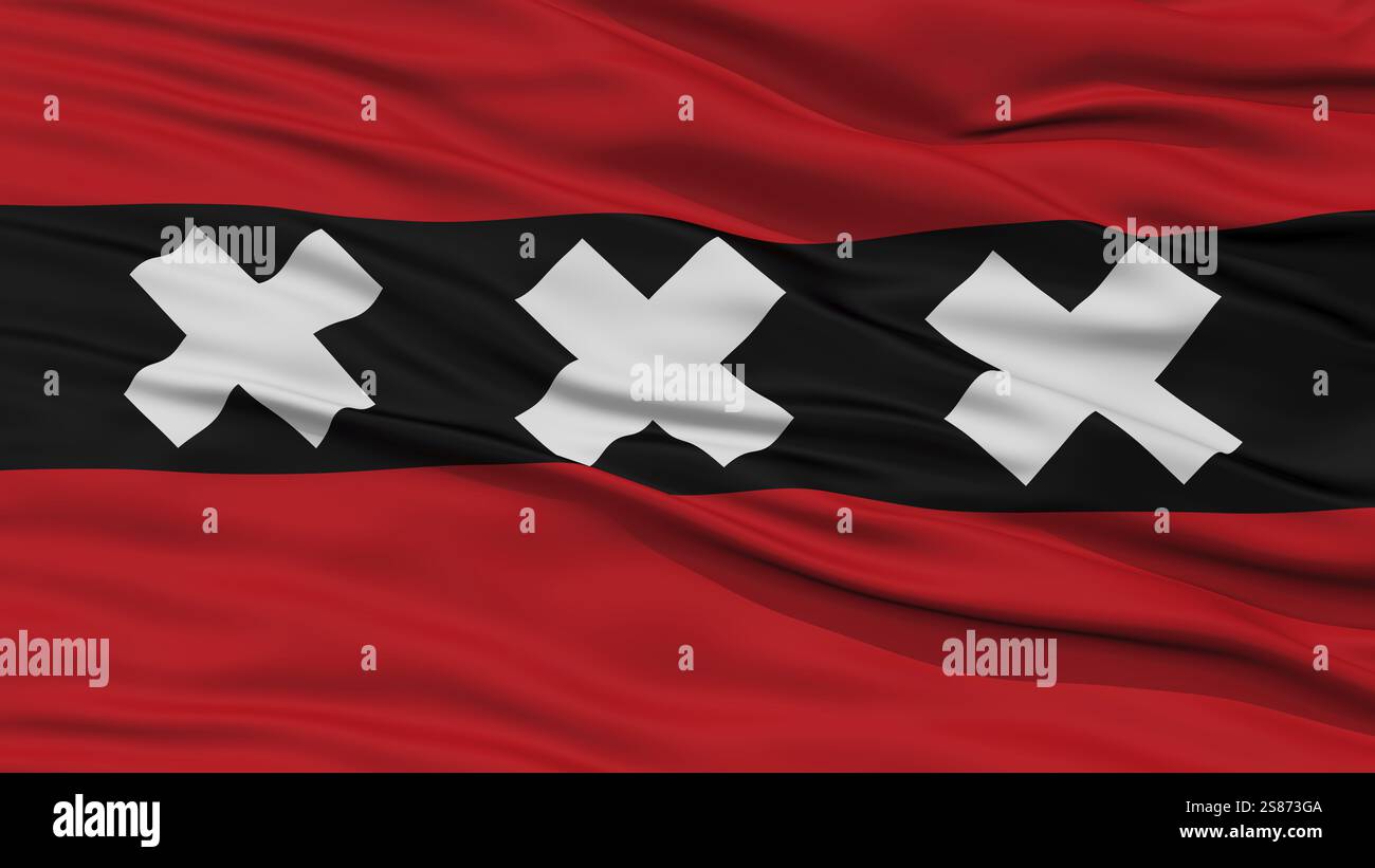 Closeup Amsterdam City Flag, Capital City of Netherlands, Waving in the ...