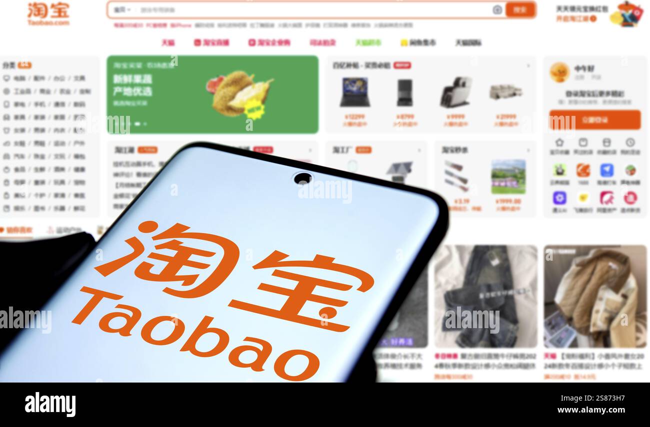 taobao logo is displayed on smartphone.Taobao is a Chinese online ...