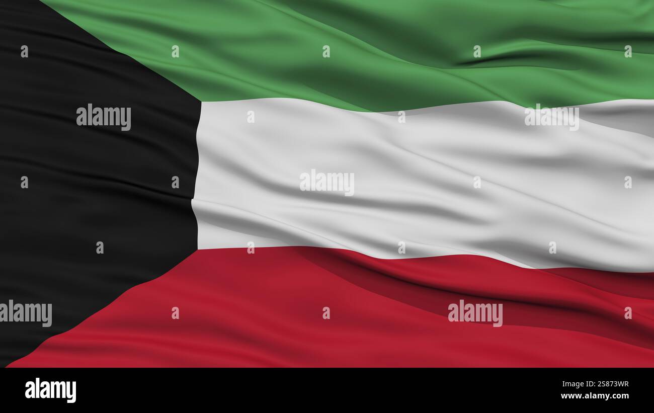 Closeup Kuwait Flag, Waving in the Wind, High Resolution Stock Photo ...