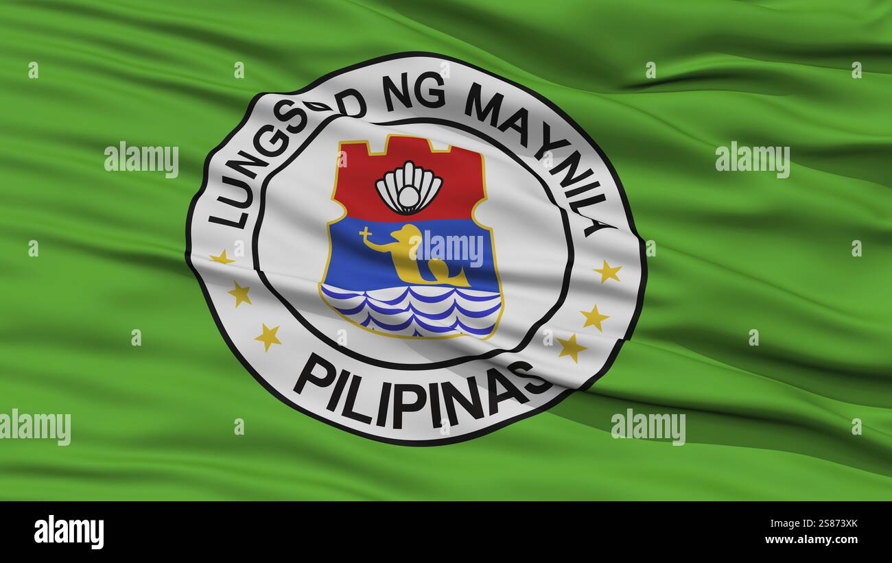 Closeup Manila City Flag, Capital City of Philippines, Waving in the ...