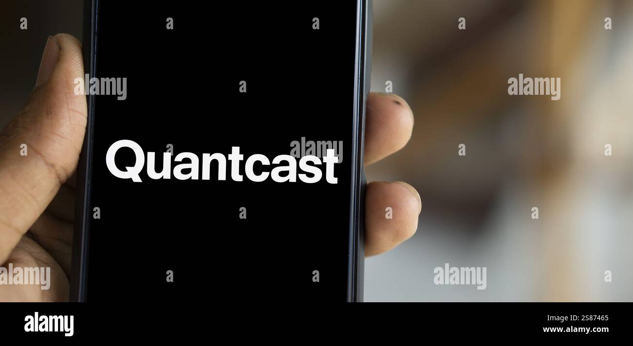 Quantcast logo is displayed on smartphone. Quantcast is an American ...