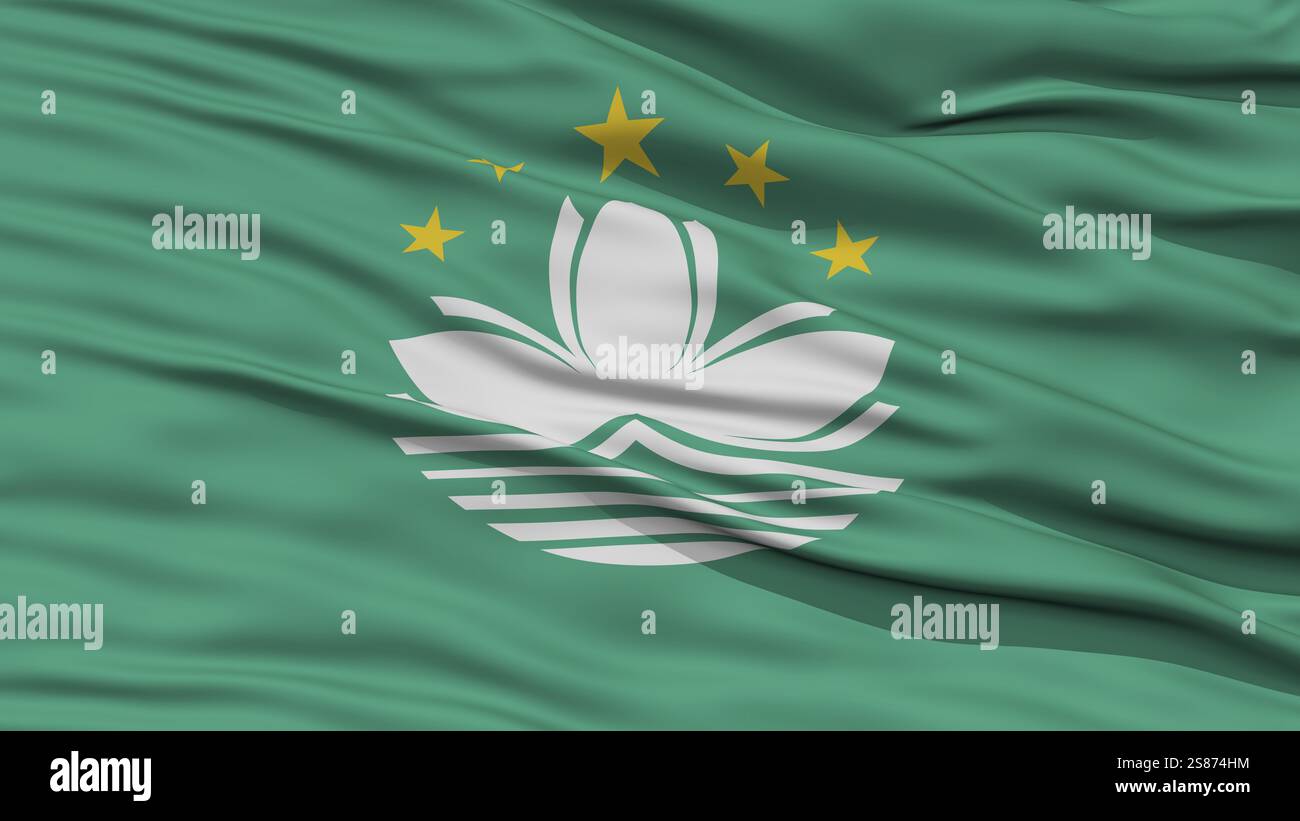 Closeup Macau Flag, Waving in the Wind, High Resolution Stock Photo - Alamy
