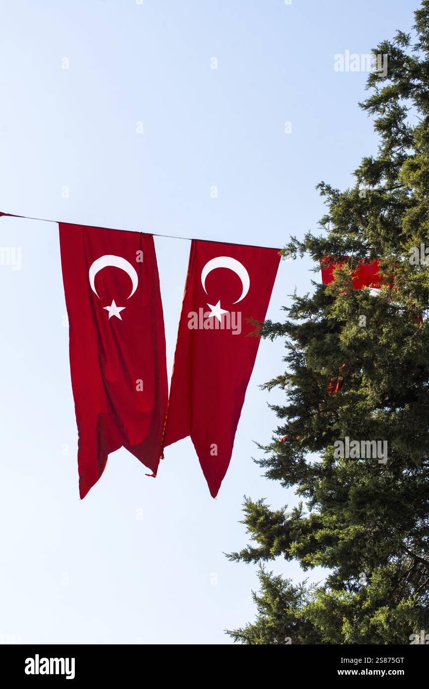 Turkish national flag hang in view in open air Stock Photo - Alamy