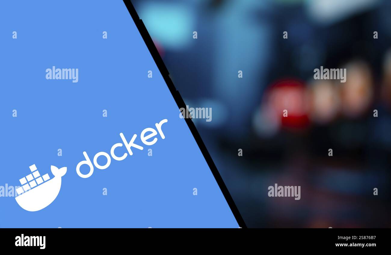 docker logo is displyed on smartphone.Docker is a set of platform as a ...