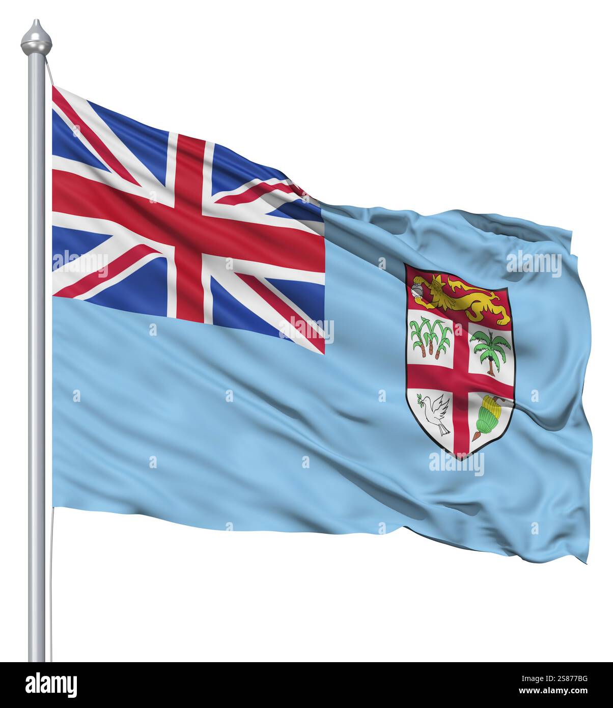 Flag of Fiji with flagpole waving in the wind against white background Stock Photo - Alamy