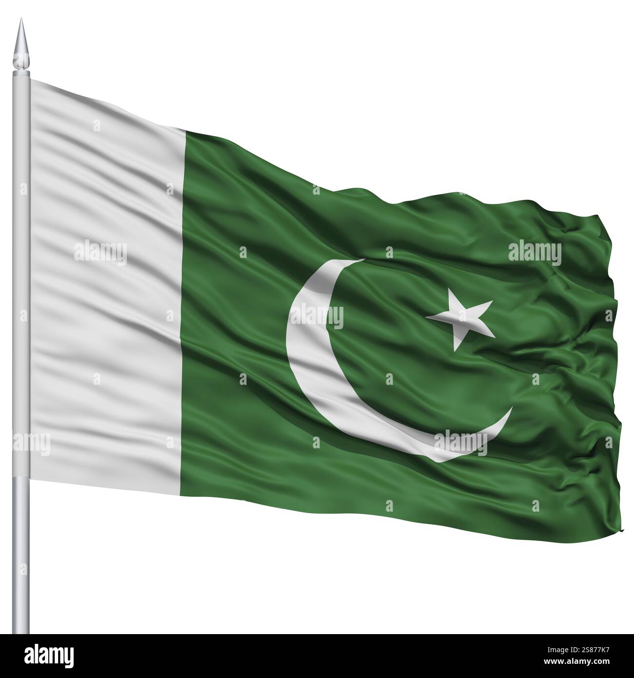 Pakistan Flag on Flagpole, Flying in the Wind, Isolated on White ...