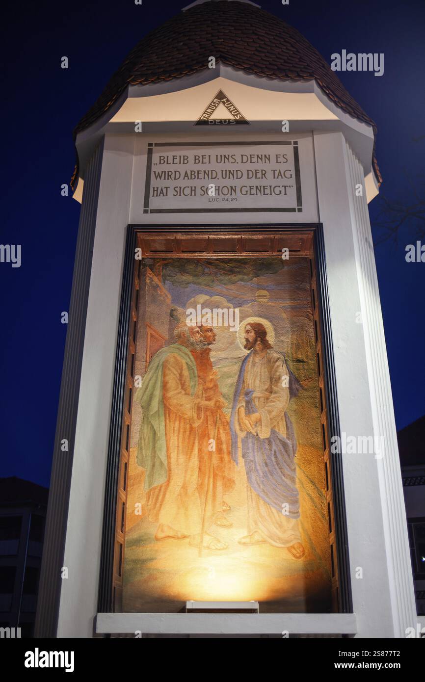 Fresco, Jesus appears to the disciples, wayside shrine with biblical ...