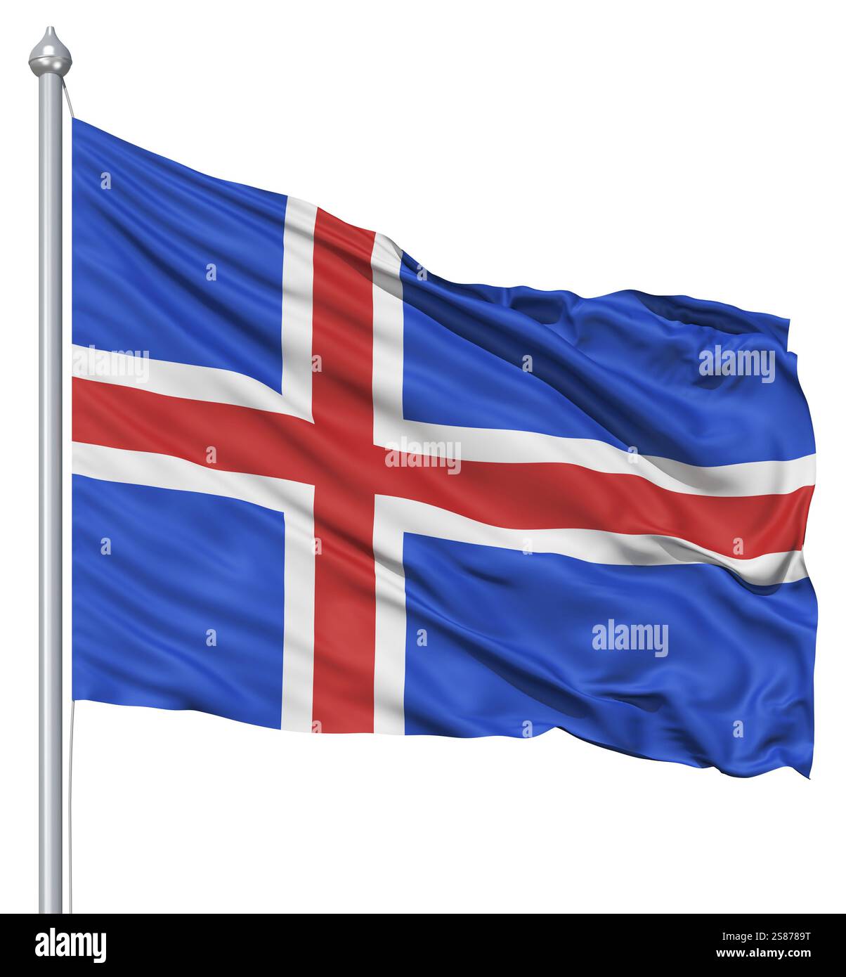Flag of Iceland with flagpole waving in the wind against white ...