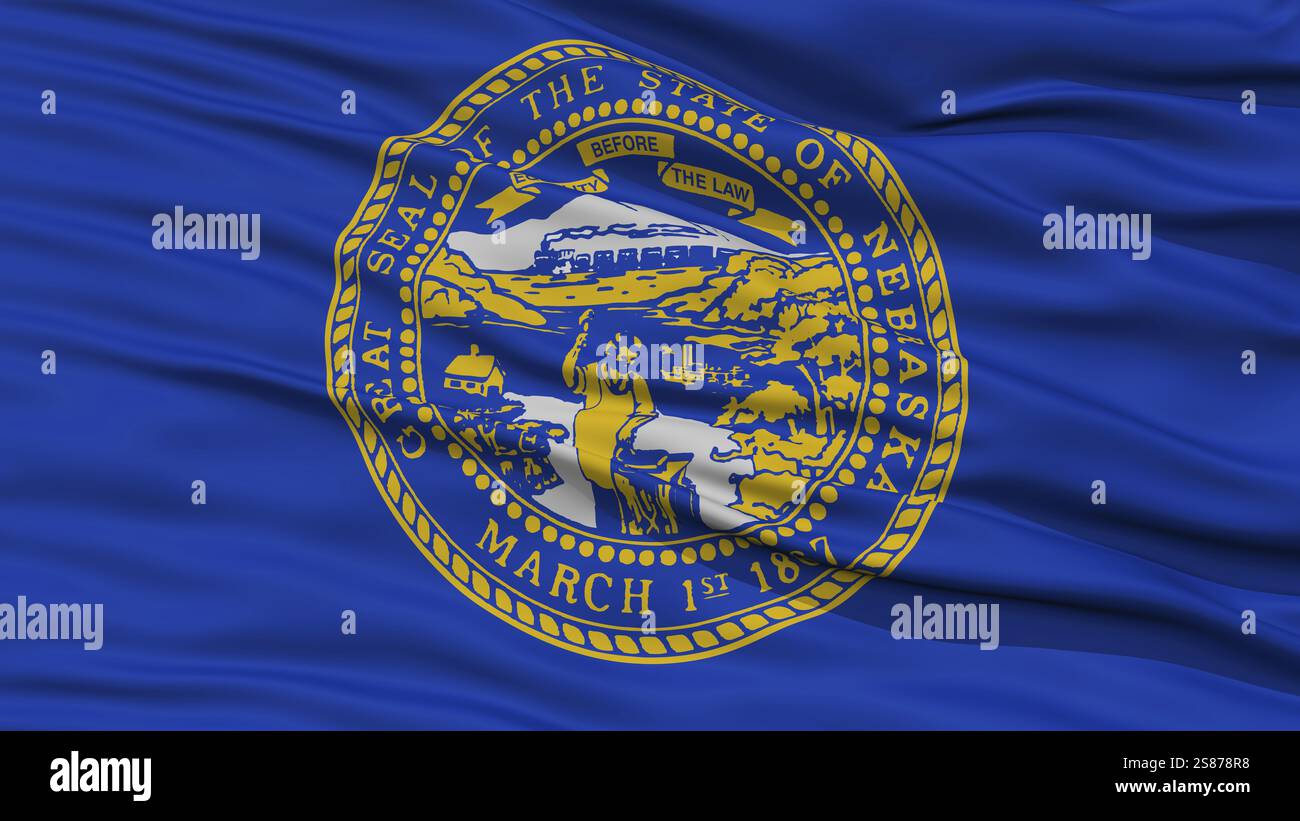 Closeup Nebraska Flag on Flagpole, USA state, Waving in the Wind, High ...