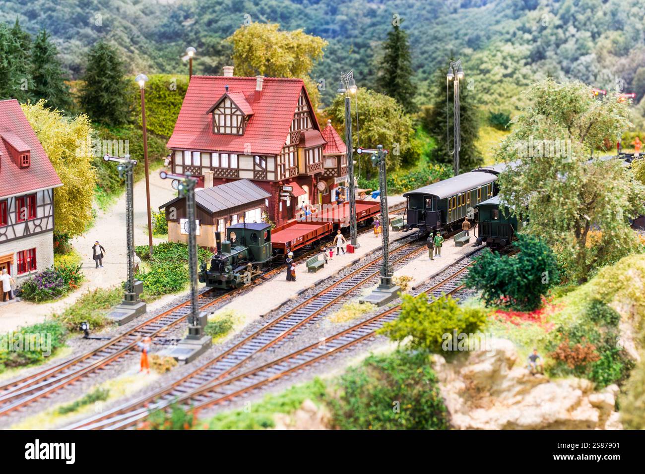 Vintage Scene With Steam Locomotives On H0 Gauge Model Railway Layout