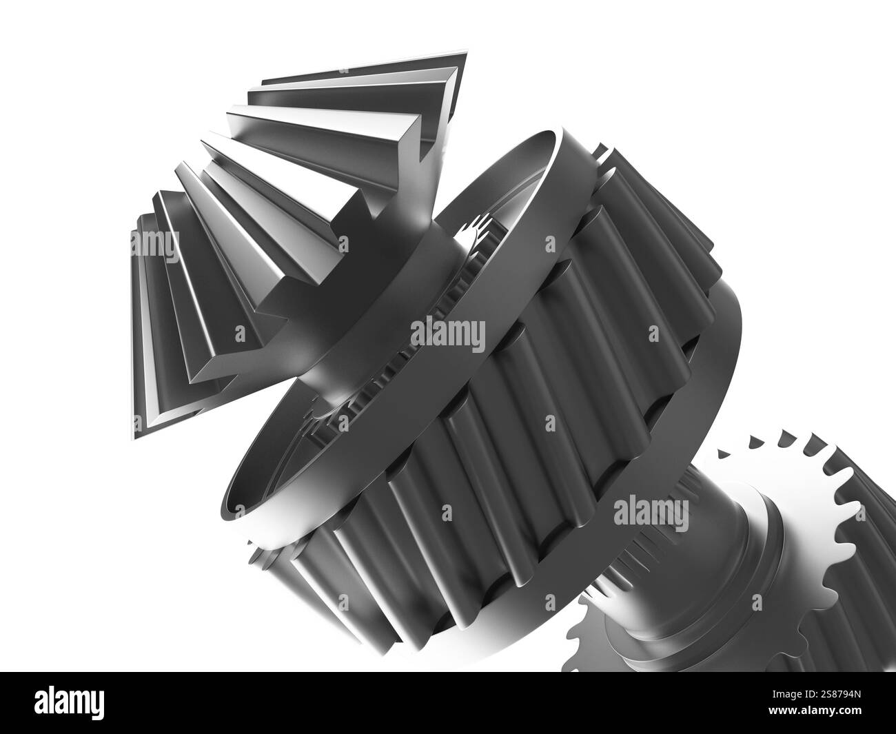 3d illustration of cogs on a metal cogwheel which transmit torque when ...