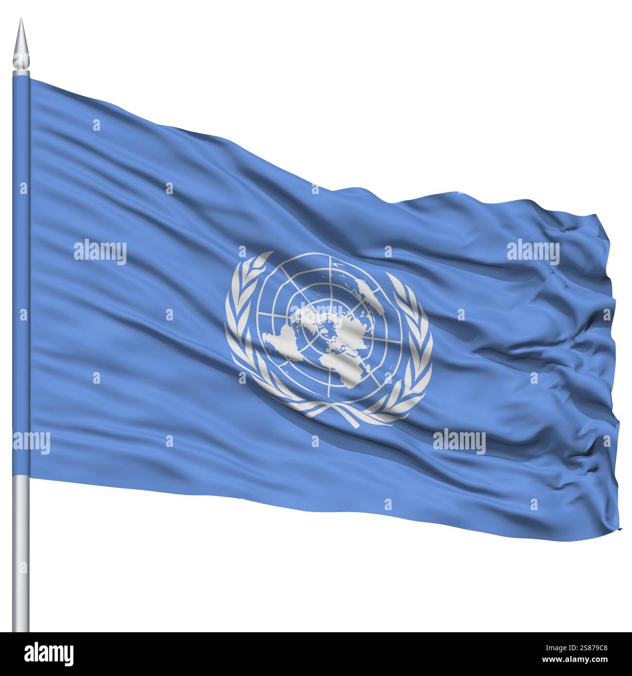 United Nations Flag on Flagpole, Flying in the Wind, Isolated on White ...