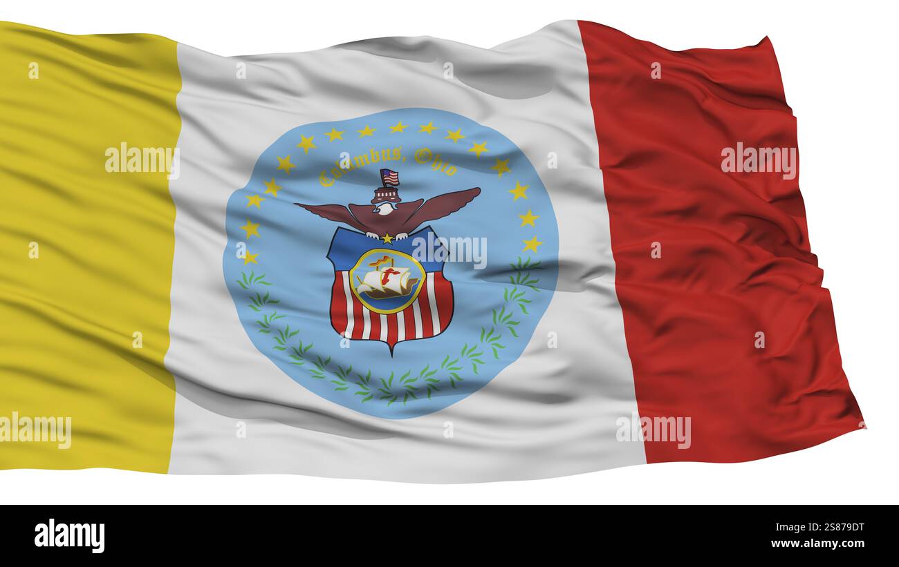 Isolated Columbus Flag, Capital of Ohio State, Waving on White ...