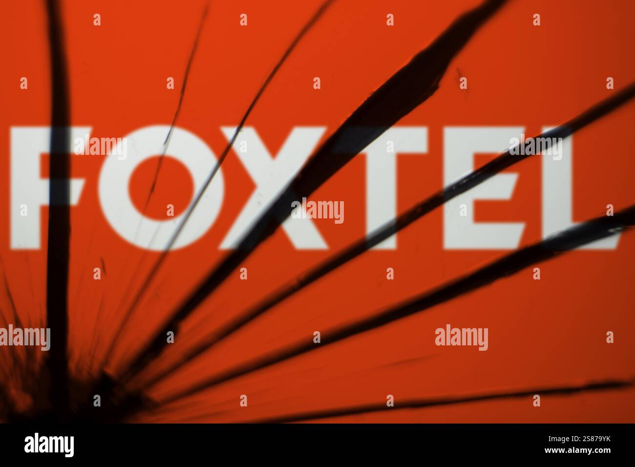foxtel logo is visible on the broken glass. Foxtel Group is an ...
