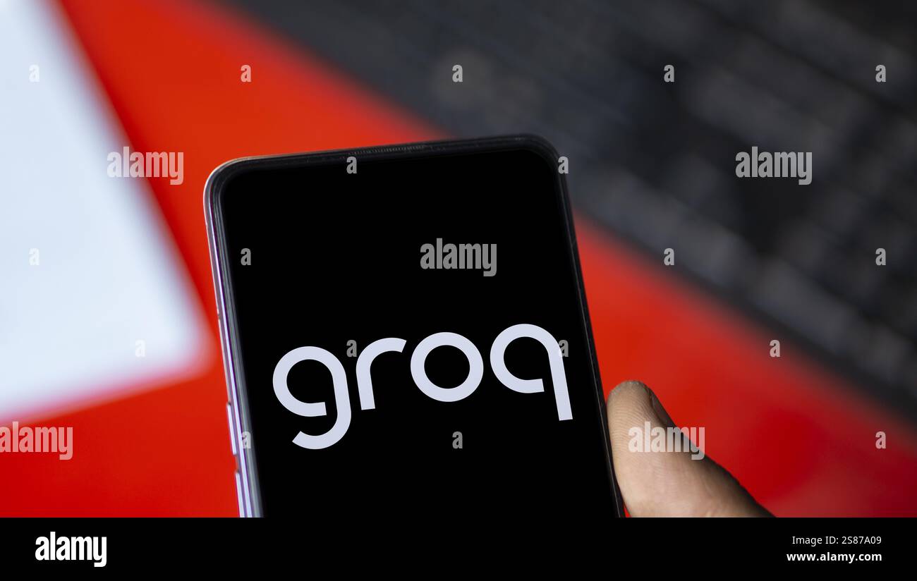 Groq logo is displayed on smartphone. Groq, Inc. is an American ...