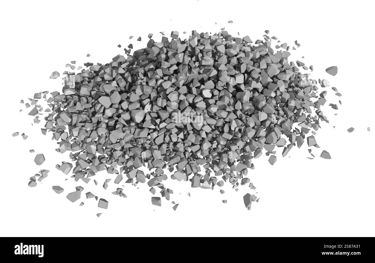 Rock rubble and pebbles in a small pile isolated on a white background ...