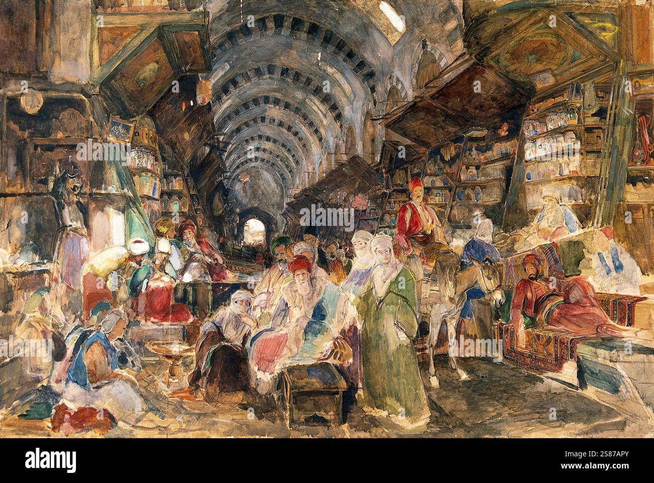 Der Basar in Konstantinopel, heute Istanbul, Türkei, Gemälde von John ...