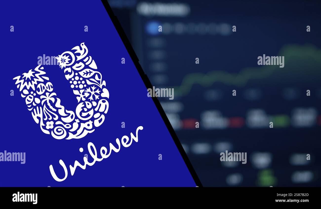 unilever logo is displayed on smartphone. Unilever PLC is a British ...