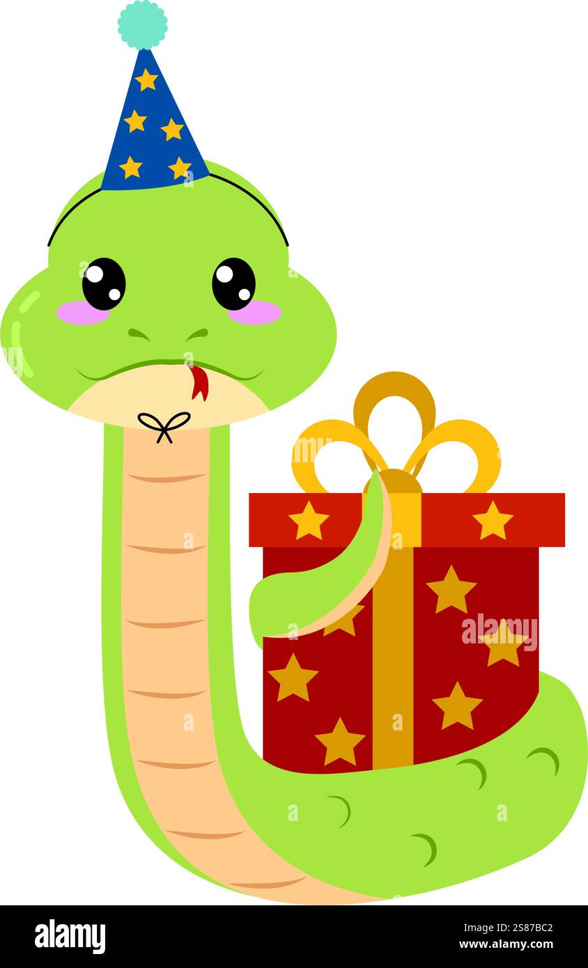 cute snake with birthday hat Stock Vector Image & Art - Alamy