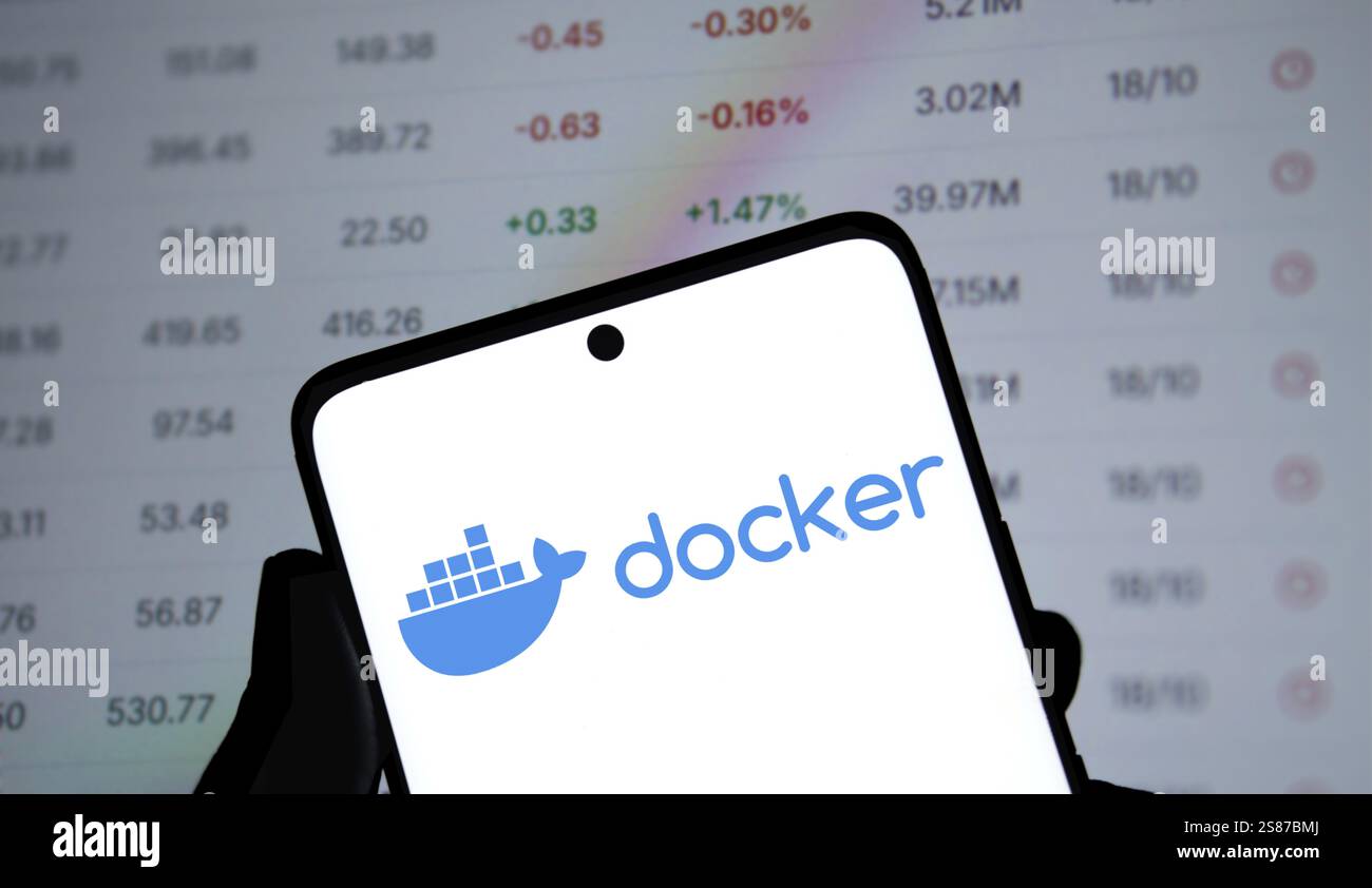 docker logo is displyed on smartphone.Docker is a set of platform as a ...