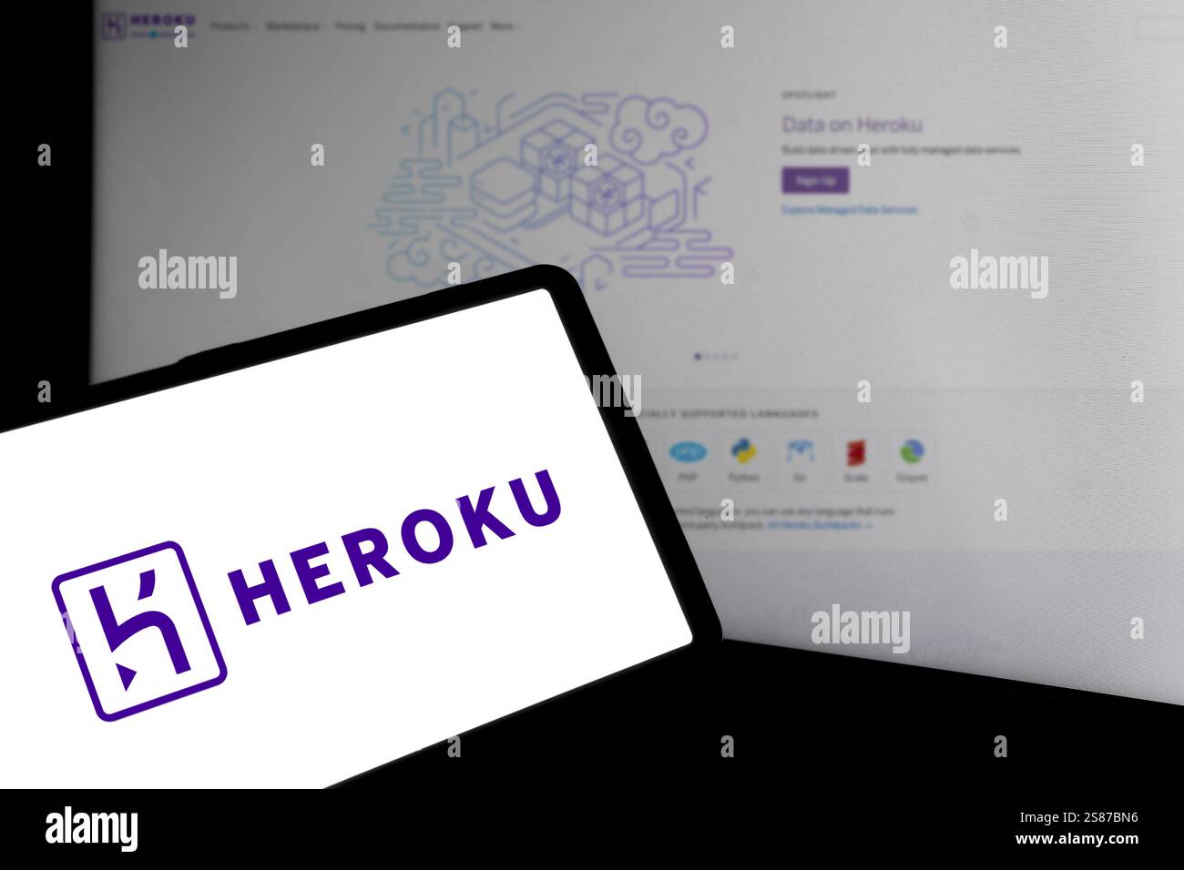 heroku logo is displayed on smartphone. Heroku is a cloud platform as a ...