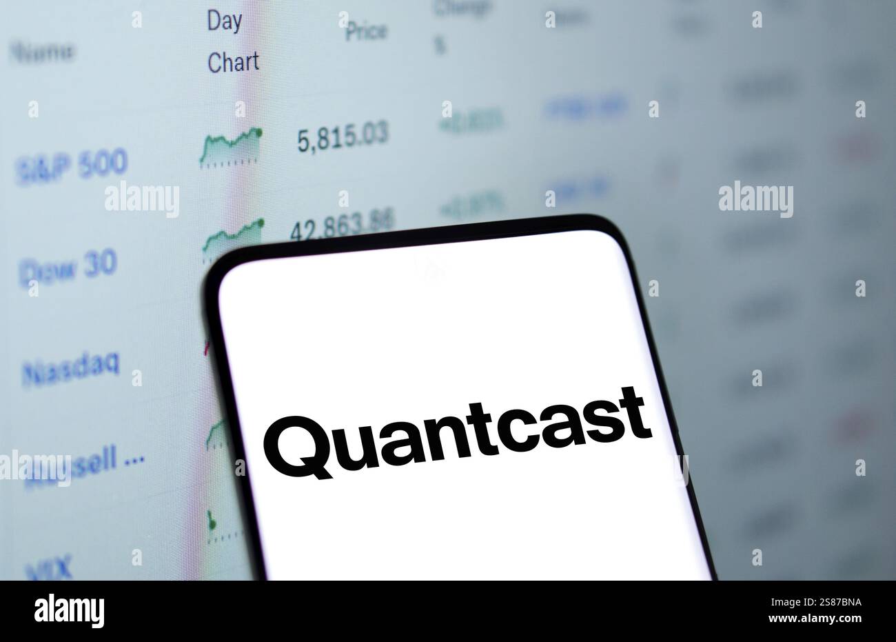 Quantcast logo is displayed on smartphone. Quantcast is an American technology company Stock ...