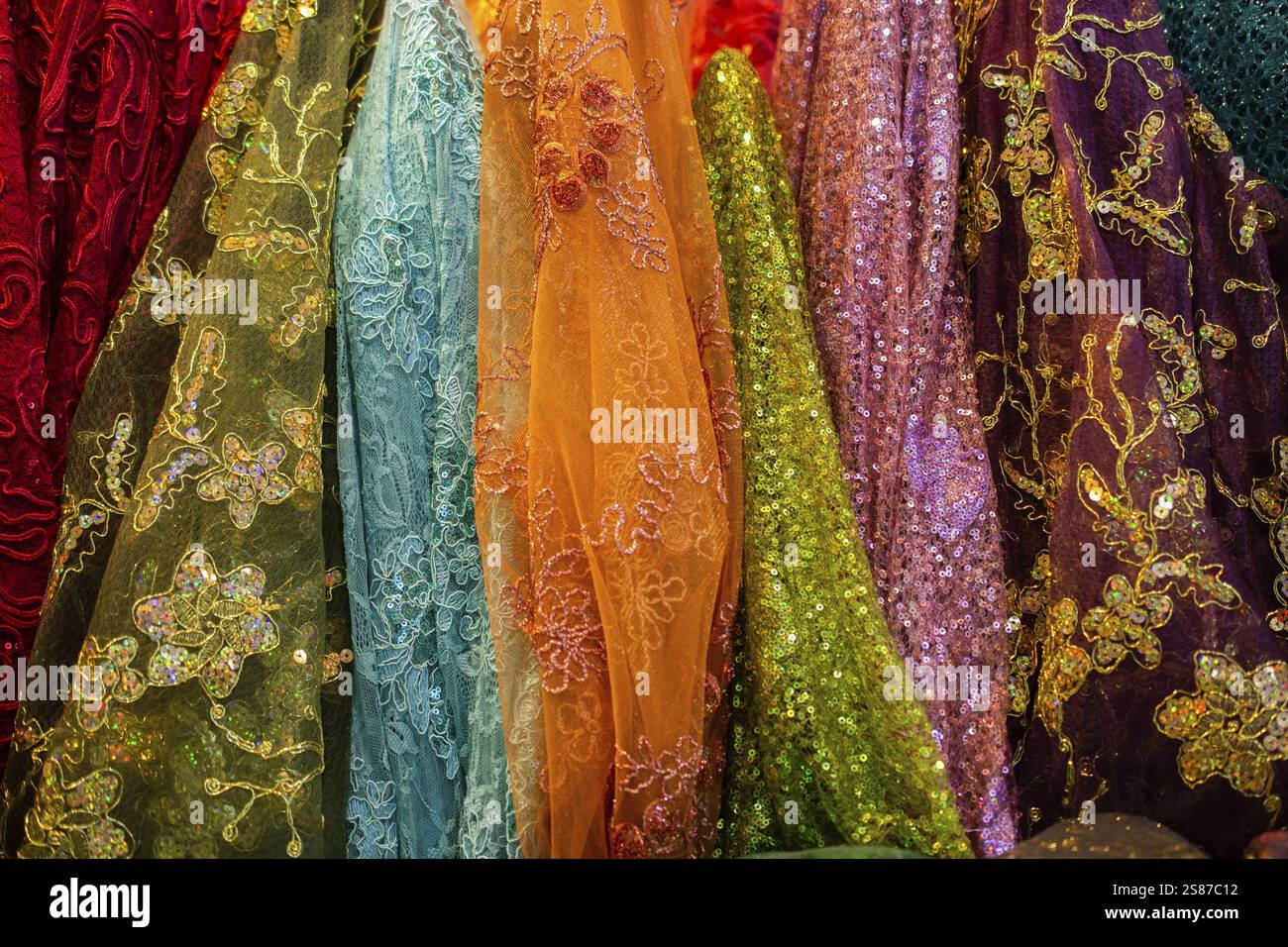 Examples of colorful fabric of various color and type Stock Photo - Alamy